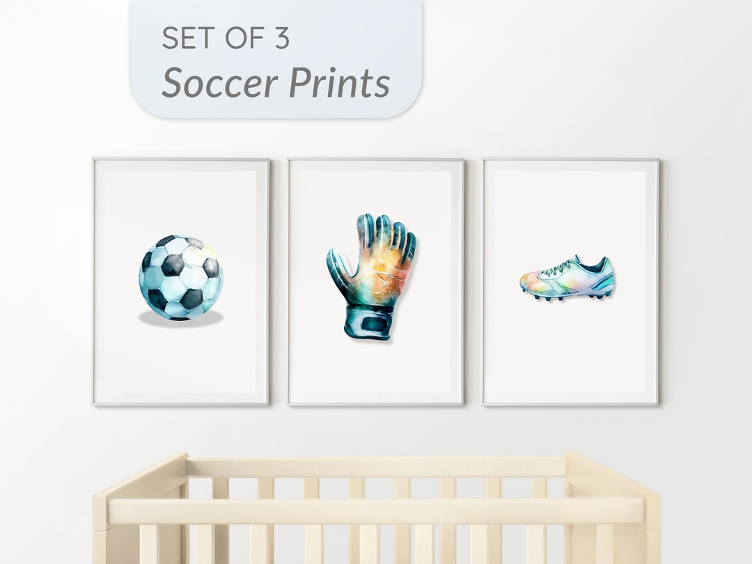 Soccer Print Set of 3, Nursery Wall Art Decor, Boys Room Poster, Ball ...