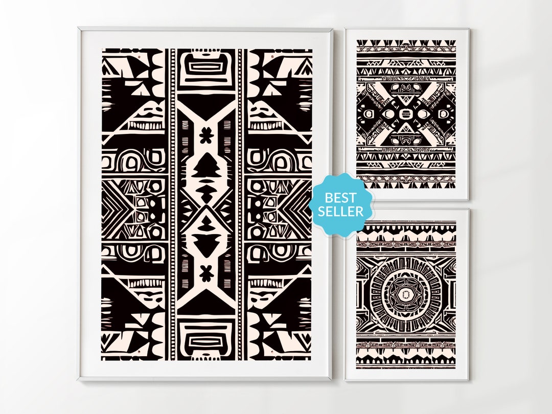 Abstract Tribal Vintage Rug Pattern Wall Art Set of 3 African Boho ...