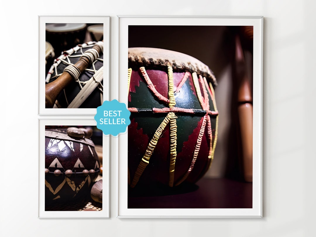 African Musical Instruments Photography Wall Art Set of 3 Detailed ...