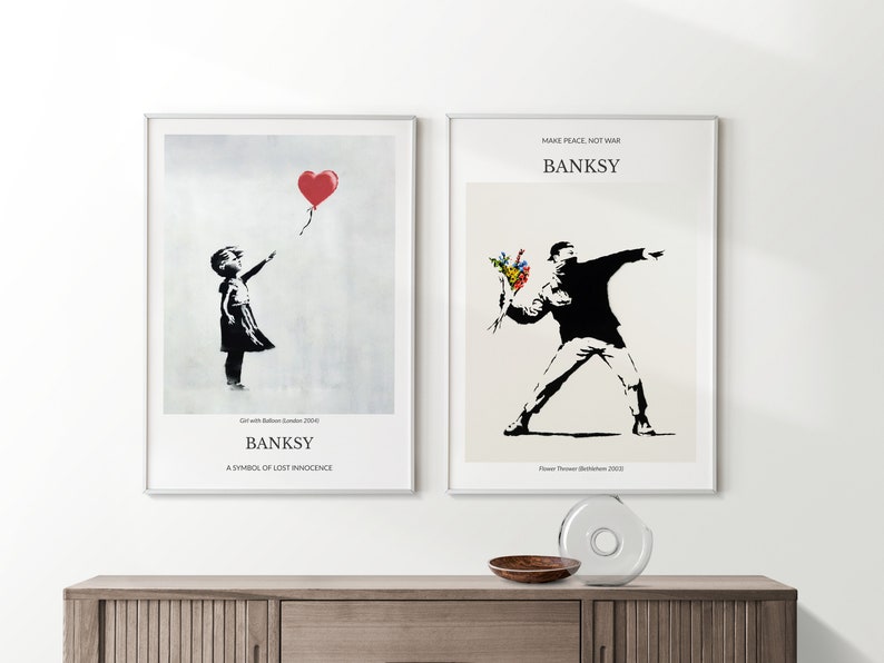 BANKSY Digital Wall Art Set of 3 | Girl With Balloon Flower Thrower ...