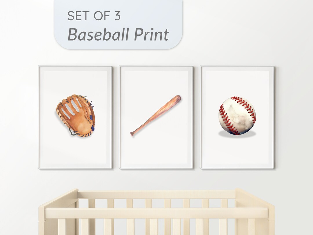 Baseball Print Set of 3, Nursery Wall Art Decor, Boys Room Poster, Bat ...