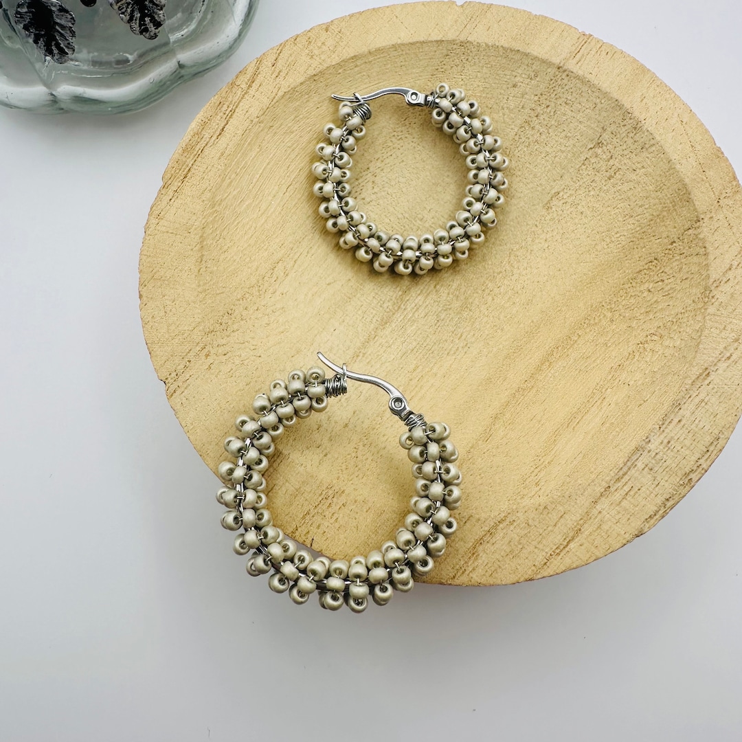 Ohrringe Creolen aus Glas Perlen, Jewerelly, Schmuck, handmade, groß ...