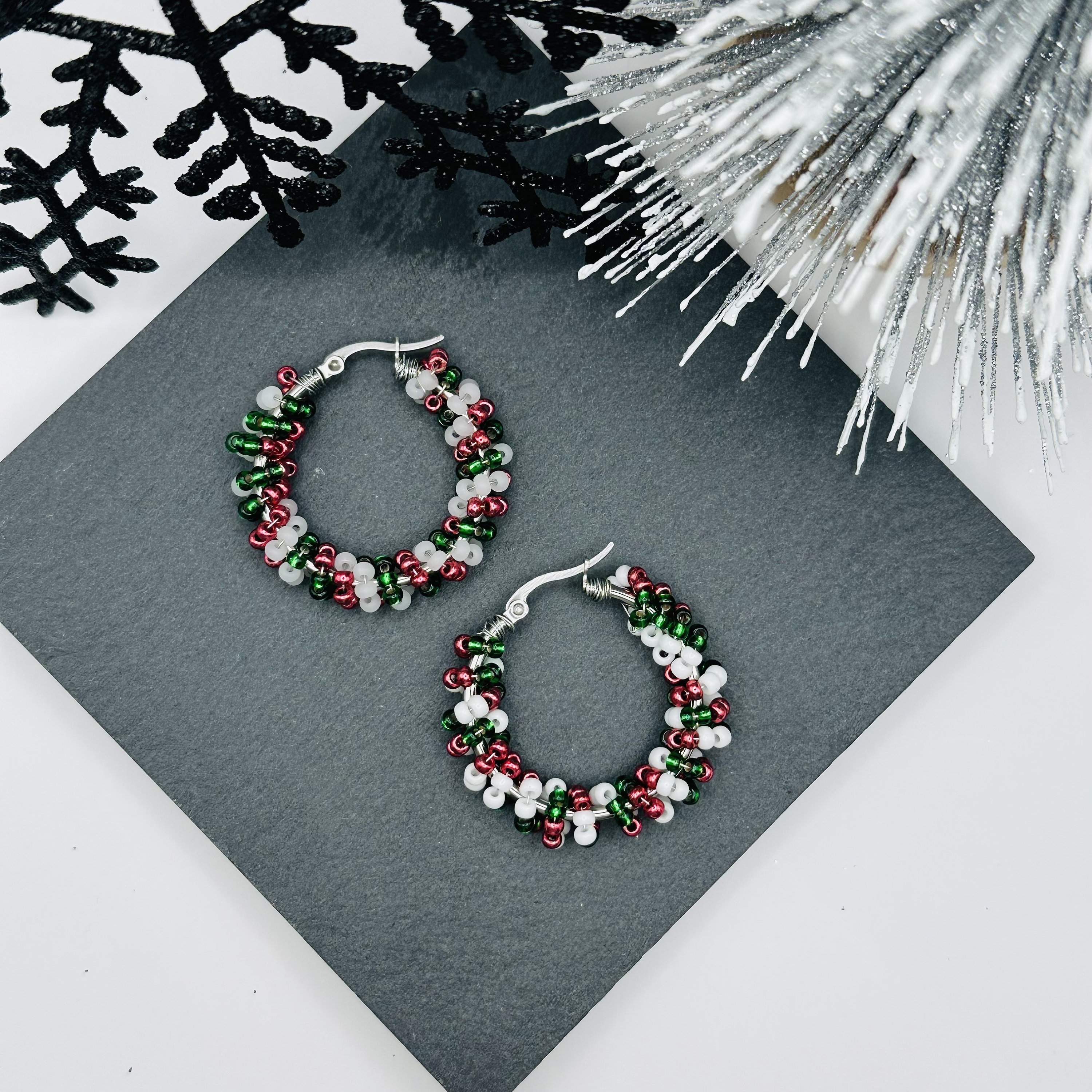 Ohrringe Creolen aus Glas Perlen, Jewerelly, Schmuck, handmade, groß ...