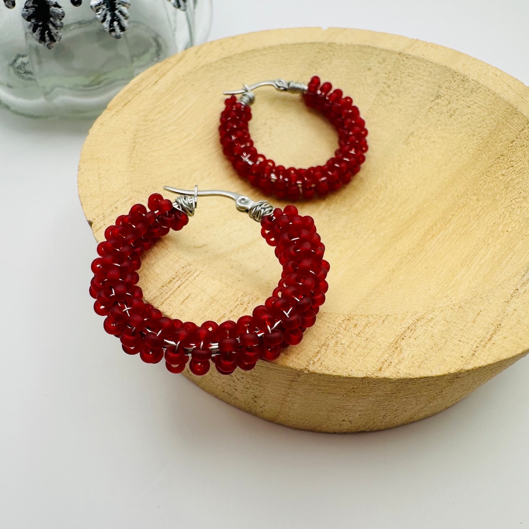 Ohrringe Creolen aus Glas Perlen, Jewerelly, Schmuck, handmade, groß ...