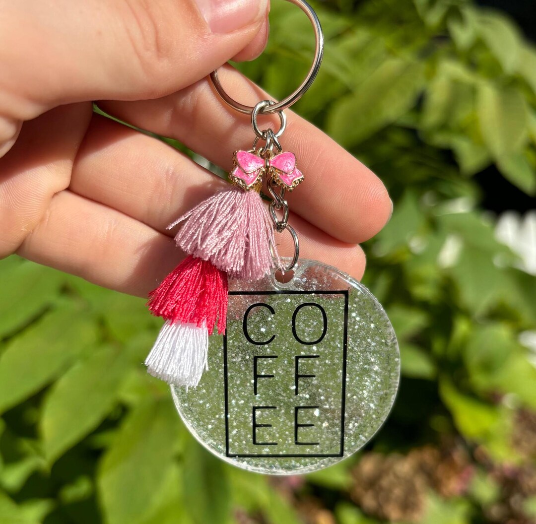 Pink Coffee Keychain / UV Non Yellowing Glitter Resin With Charm and ...