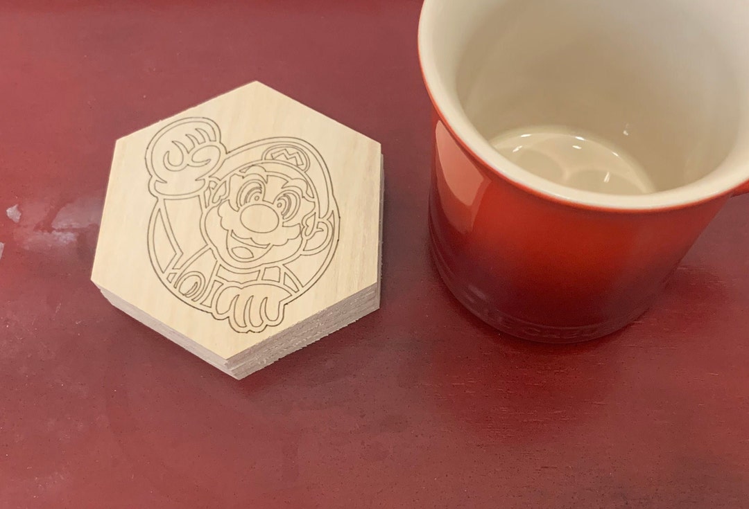 HEXAGON Mario-themed Coaster Set Laser Engraved - Etsy