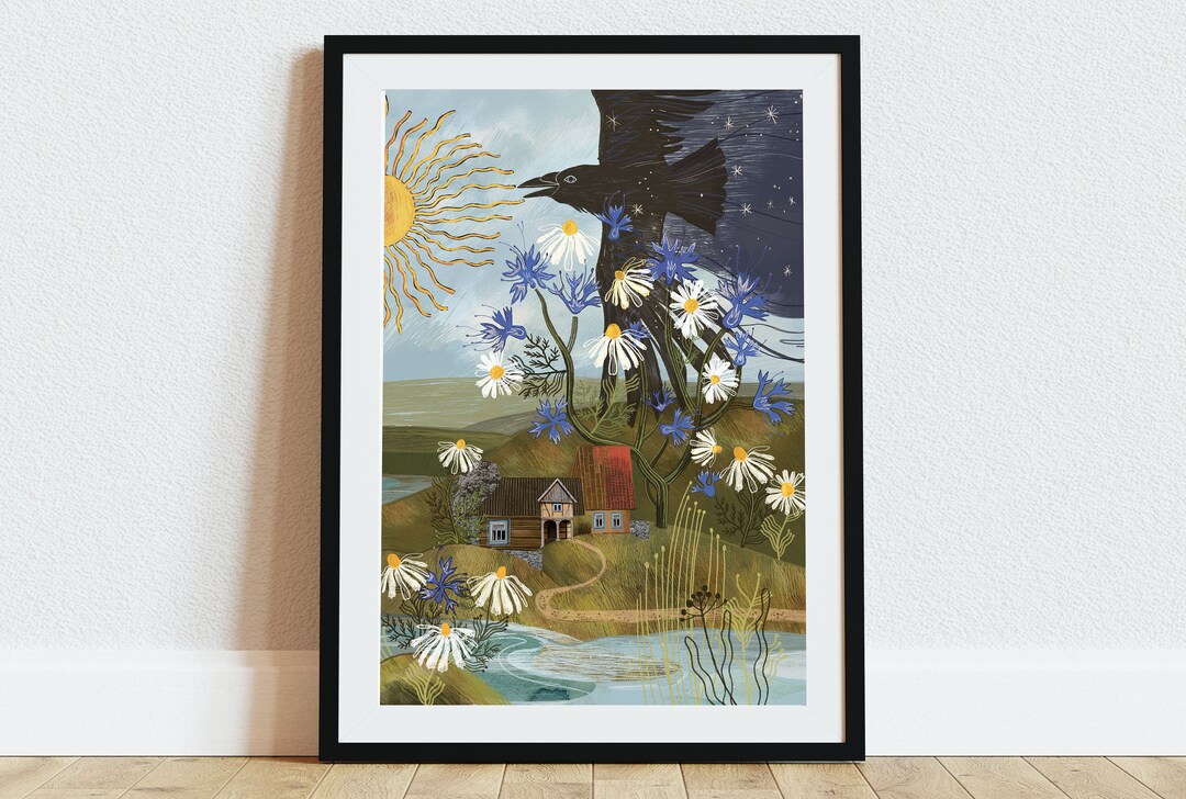 Dark Raven Witch Art Print | Slavic Forest Spirit Illustration | Mystic ...
