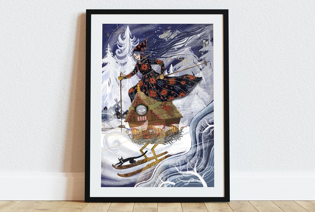 Slavic Folklore Art Print: Skiing Witch Illustration - Etsy