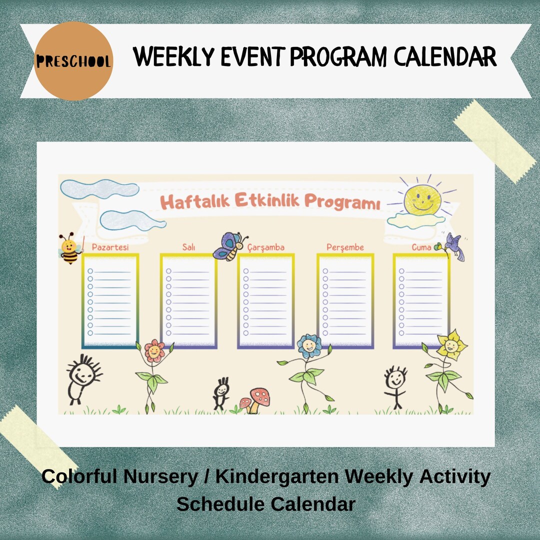 Colorful Nursery / Kindergarten Weekly Activity Schedule Calendar ...