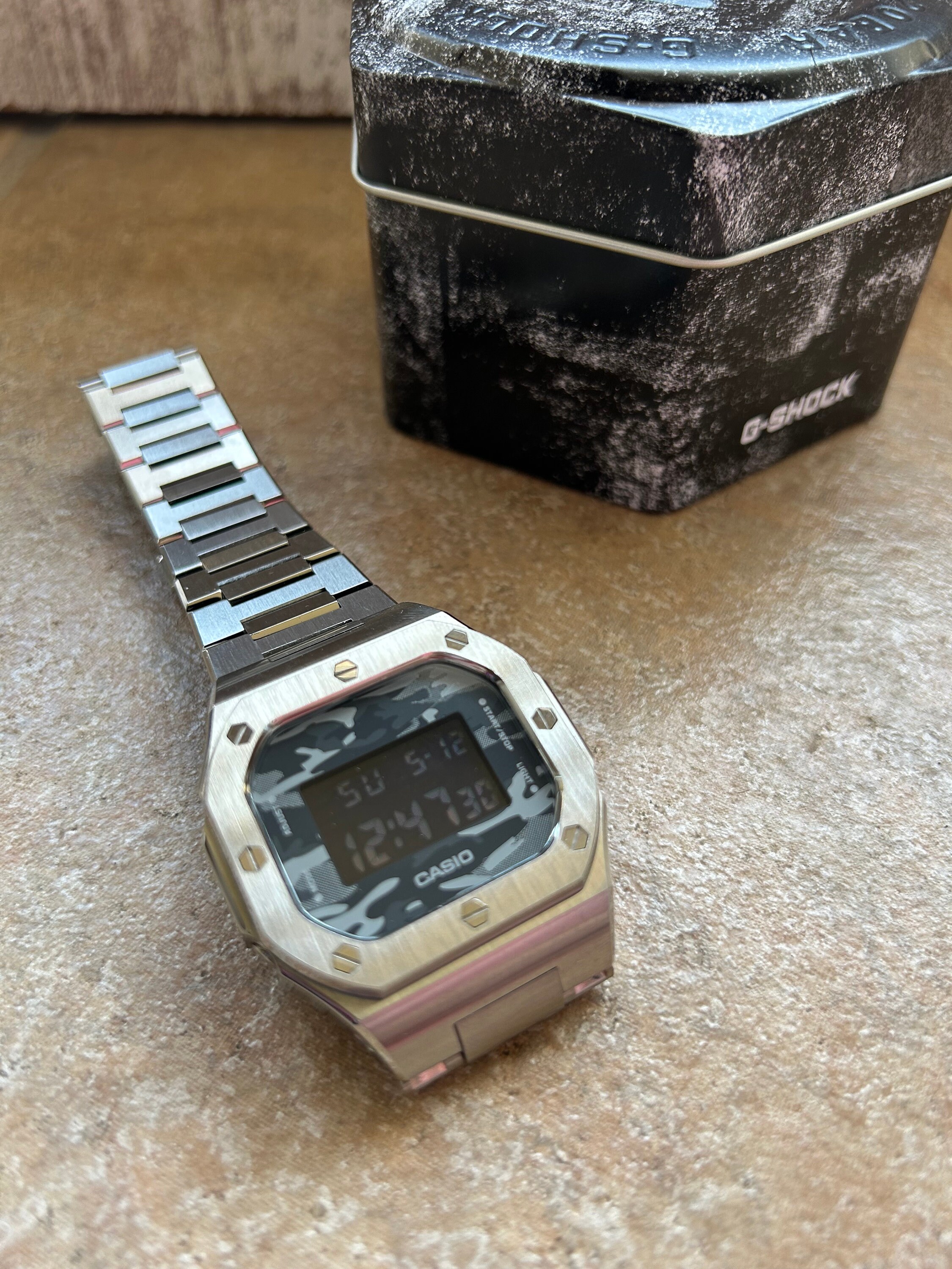 Casioak Custom G Shock Steel Silver Casio Mod Dw5600 Mens Watch Silver ...