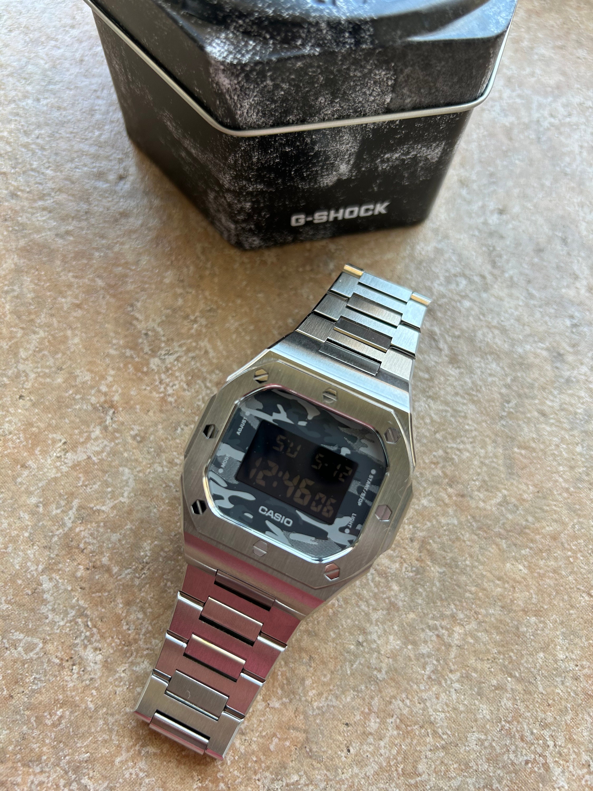 Casioak Custom G Shock Steel Silver Casio Mod Dw5600 Mens Watch Silver ...