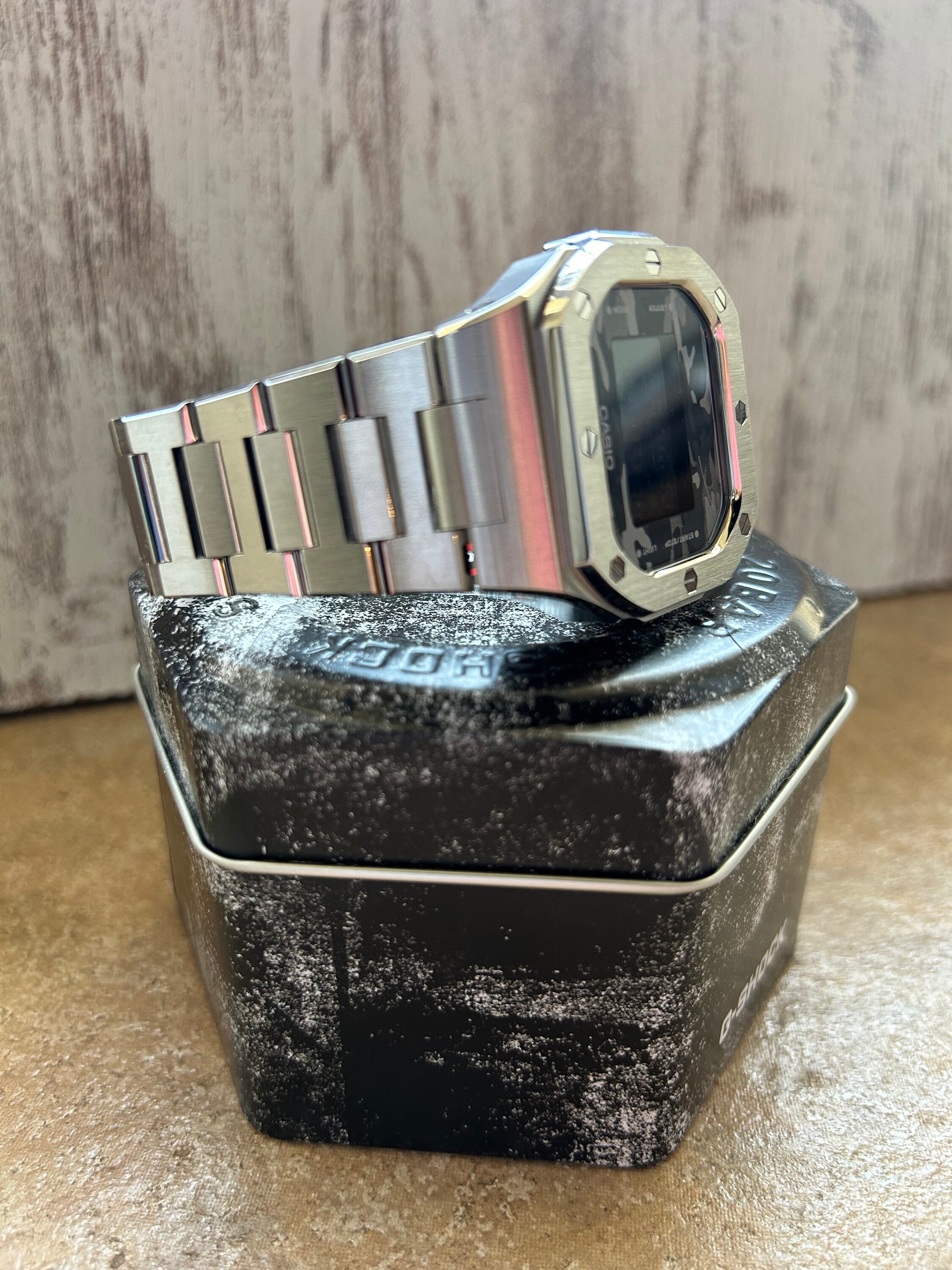 Casioak Custom G Shock Steel Silver Casio Mod Dw5600 Mens Watch Silver ...