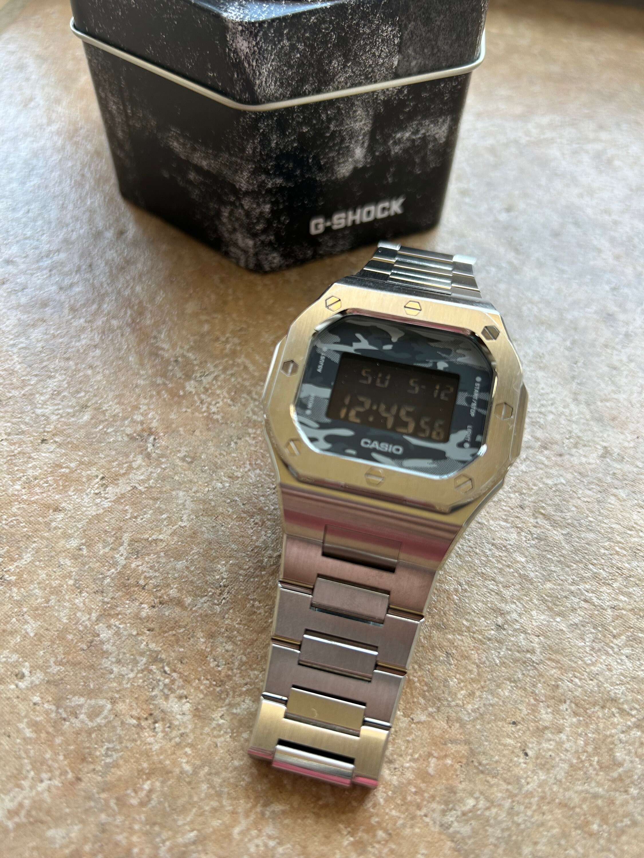 Casioak Custom G Shock Steel Silver Casio Mod Dw5600 Mens Watch Silver ...