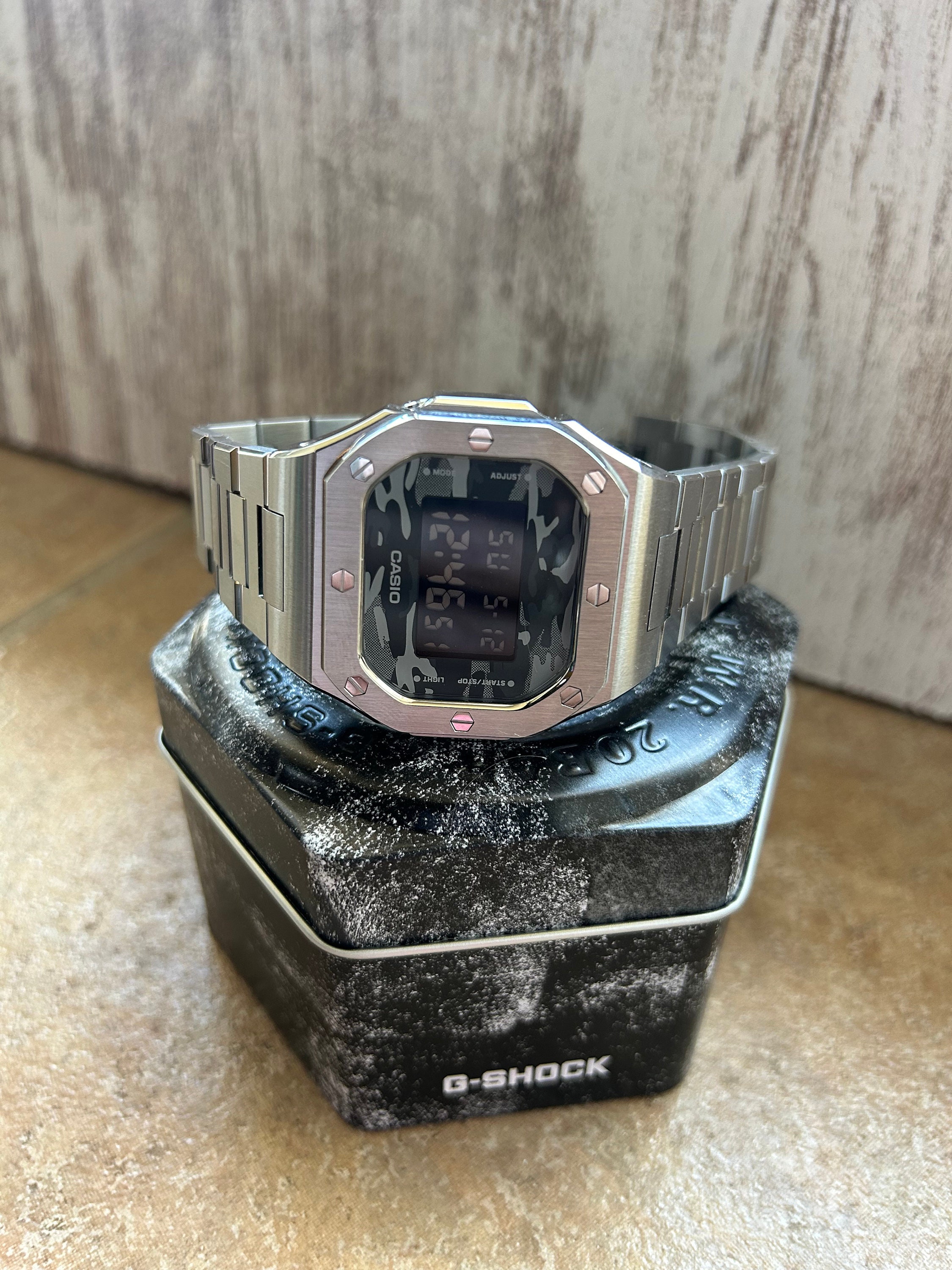 Casioak Custom G Shock Steel Silver Casio Mod Dw5600 Mens Watch Silver ...