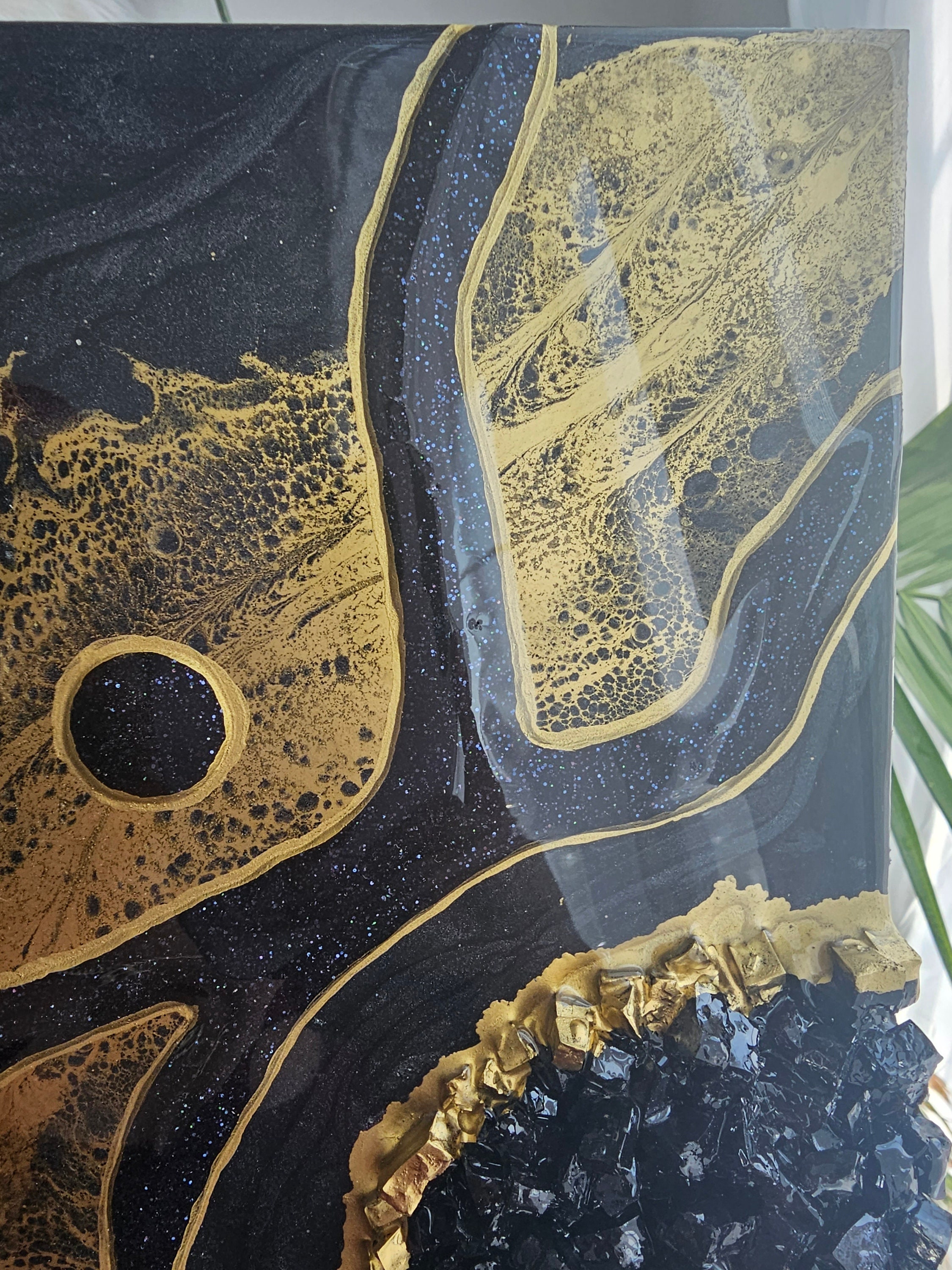 Geode Wall Art Black and Gold, Black and White, Resin Geode Artwork ...