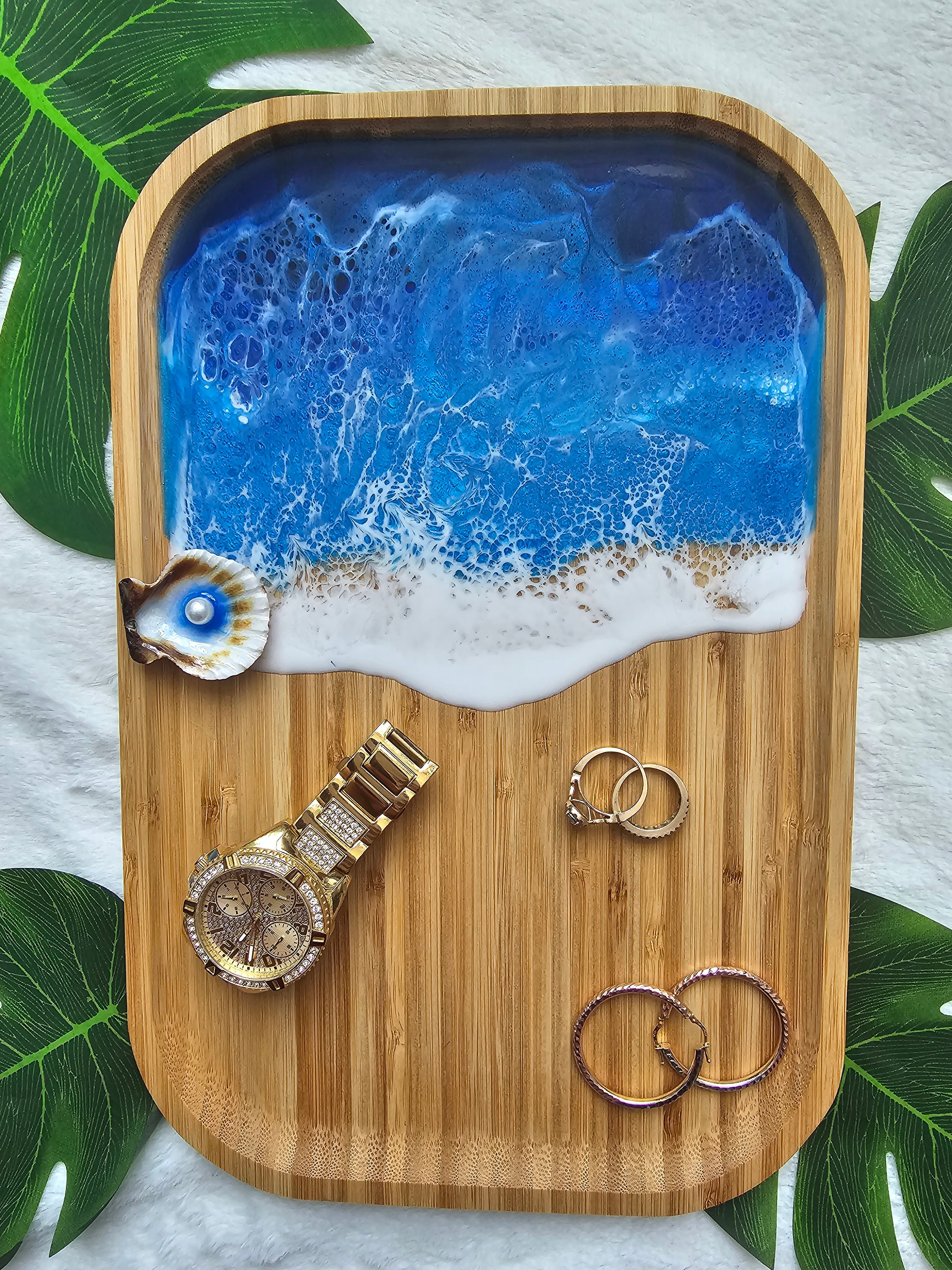 Beach Bamboo Resin Tray Ocean Jewelry Tray Decorative - Etsy