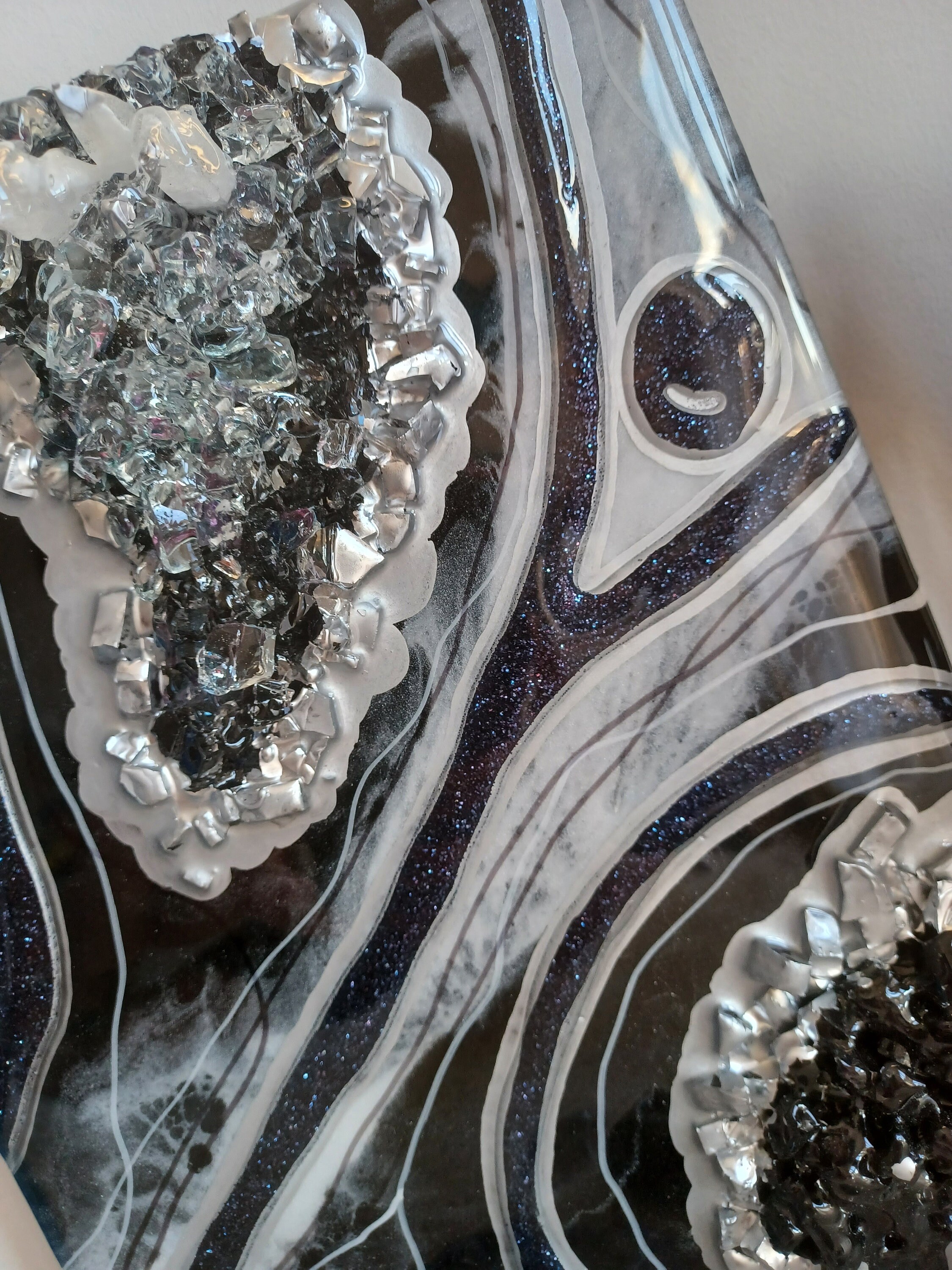 Geode Wall Art Black and Gold, Black and White, Resin Geode Artwork ...