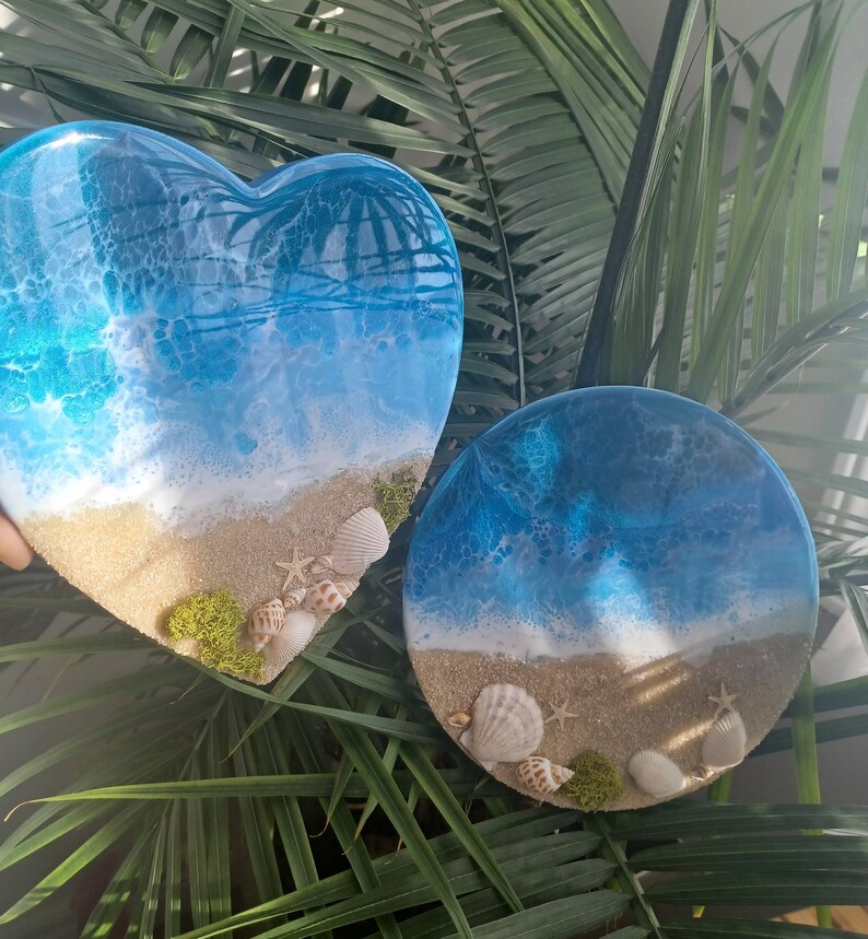 Round/heart Shaped Resin Beach Wall Art, 3D Beach Wall Art, Resin ...