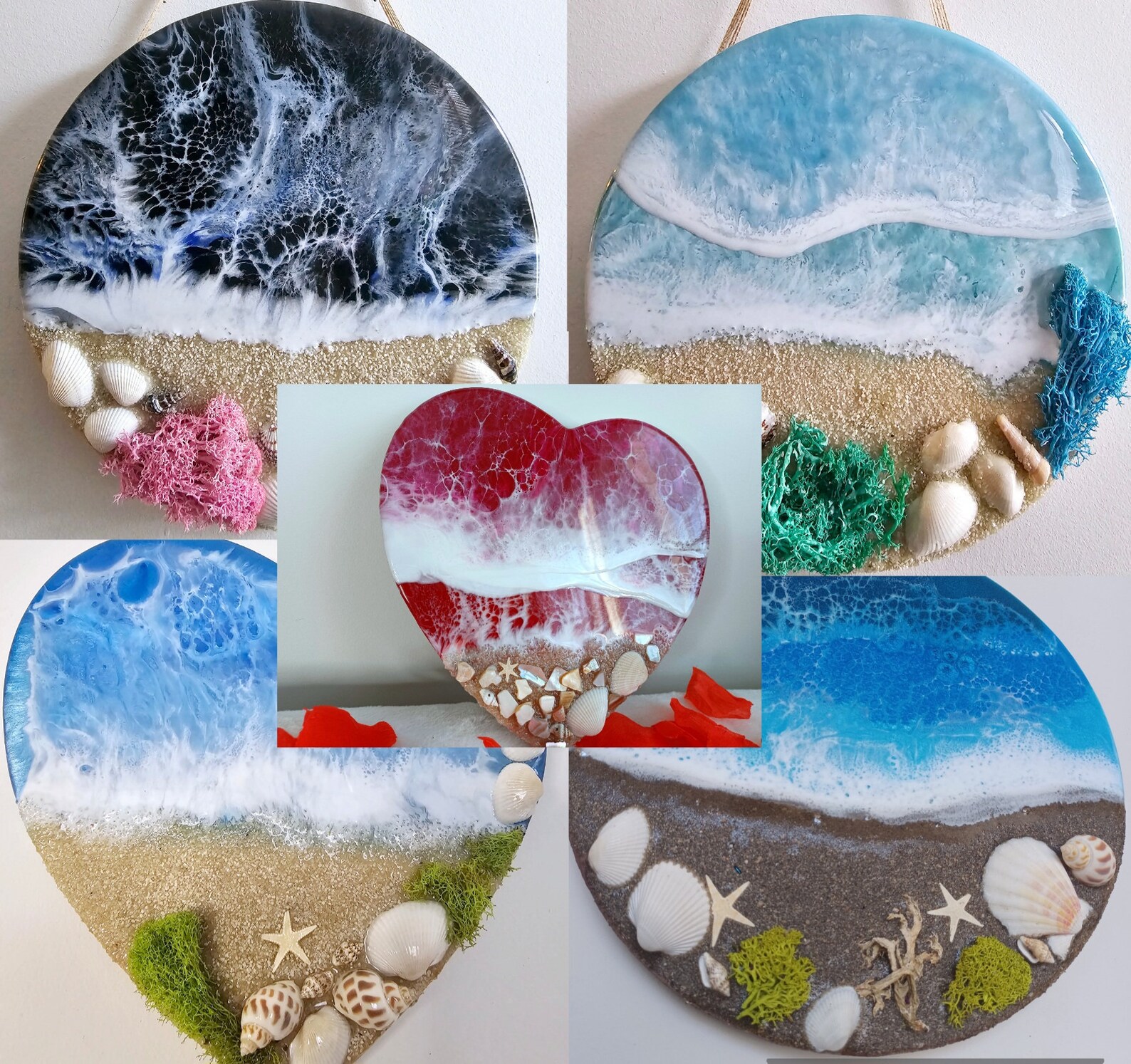Round/heart Shaped Resin Beach Wall Art, 3D Beach Wall Art, Resin ...