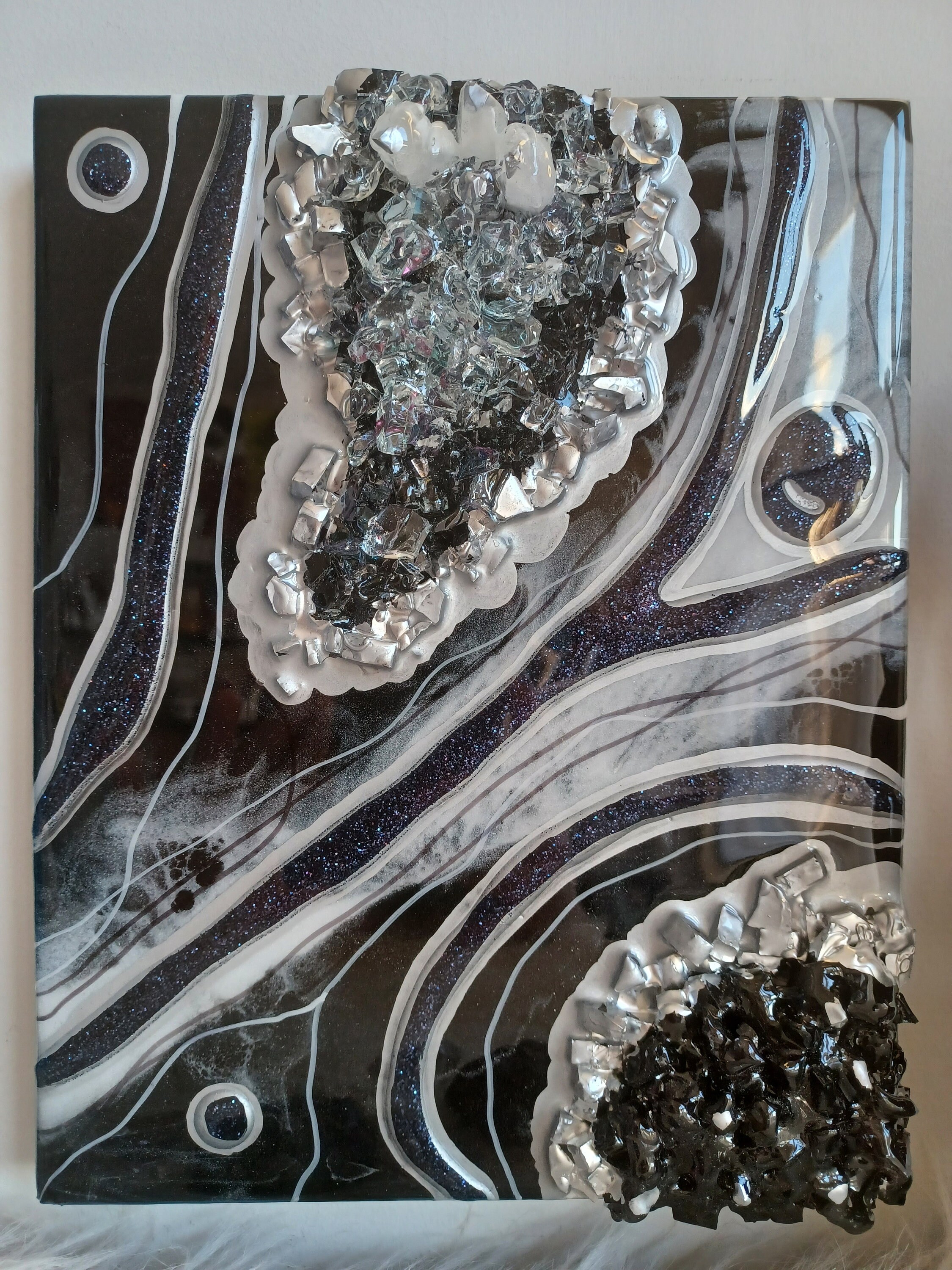 Geode Wall Art Black and Gold, Black and White, Resin Geode Artwork ...