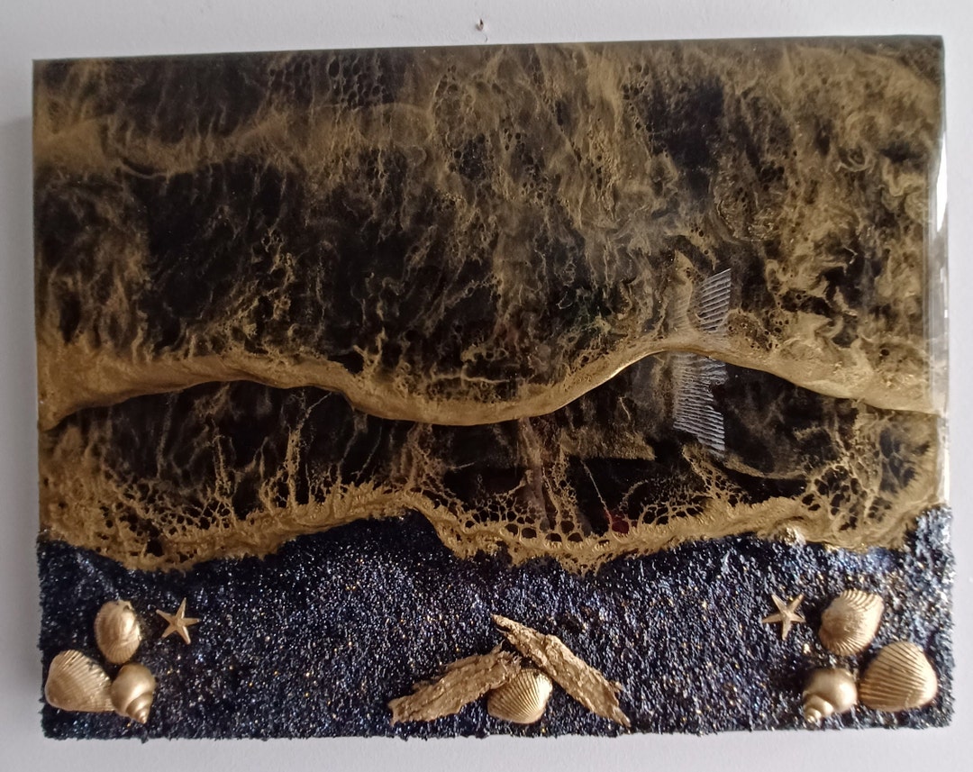 Black and Gold Resin Wall Art, 3D Beach Wall Art, Resin Painting, Resin ...