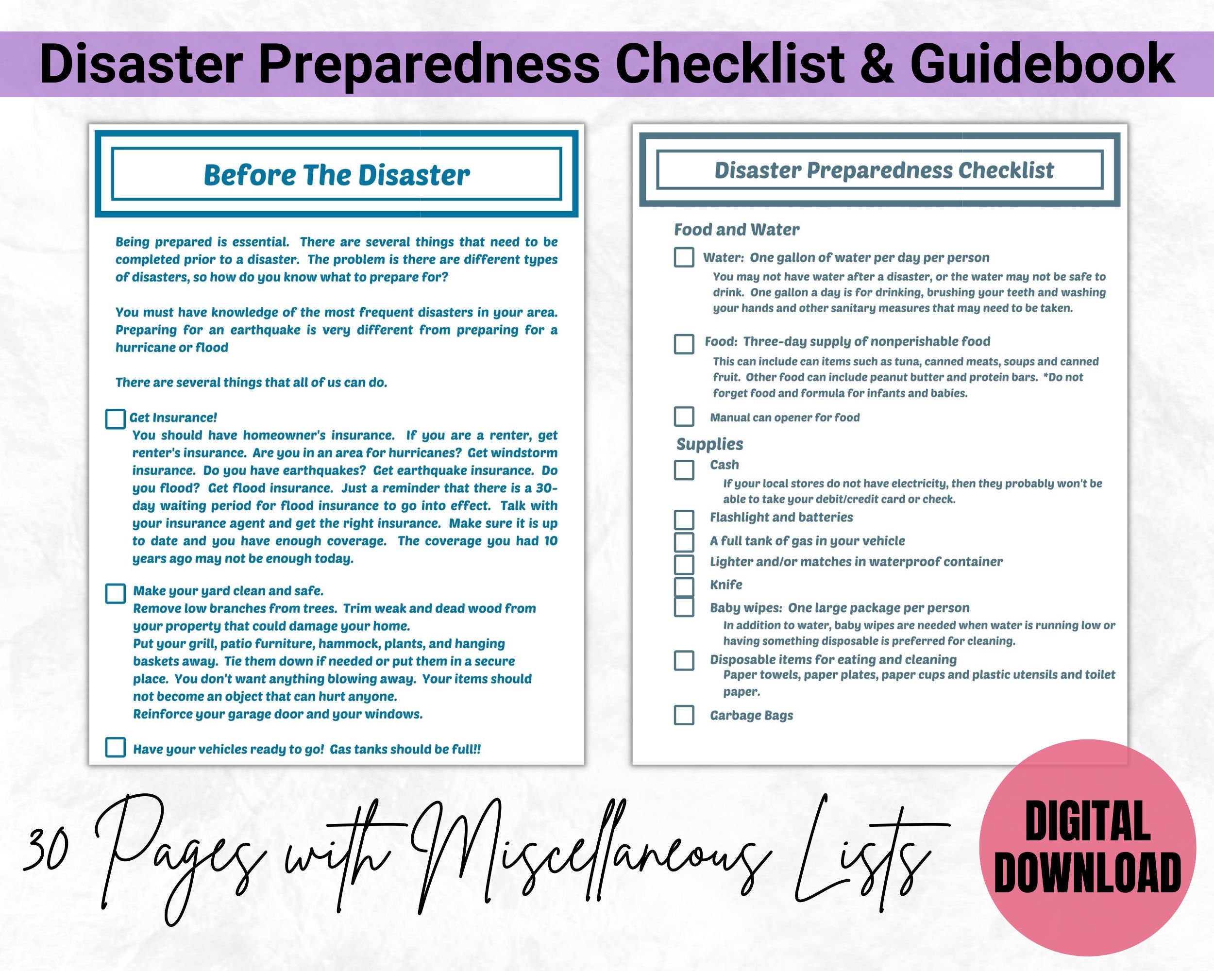 Disaster Preparedness Checklists & Guidebook, Emergency Preparation for ...