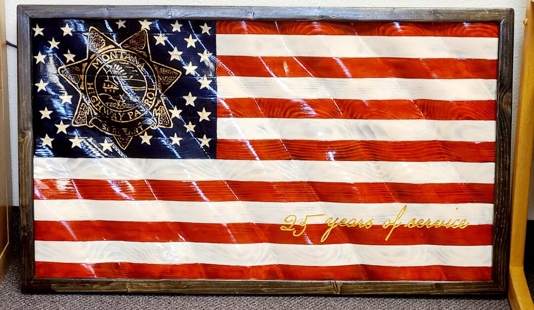 Hand Carved Custom Waved American Flag. This Flag is a Custom Order ...