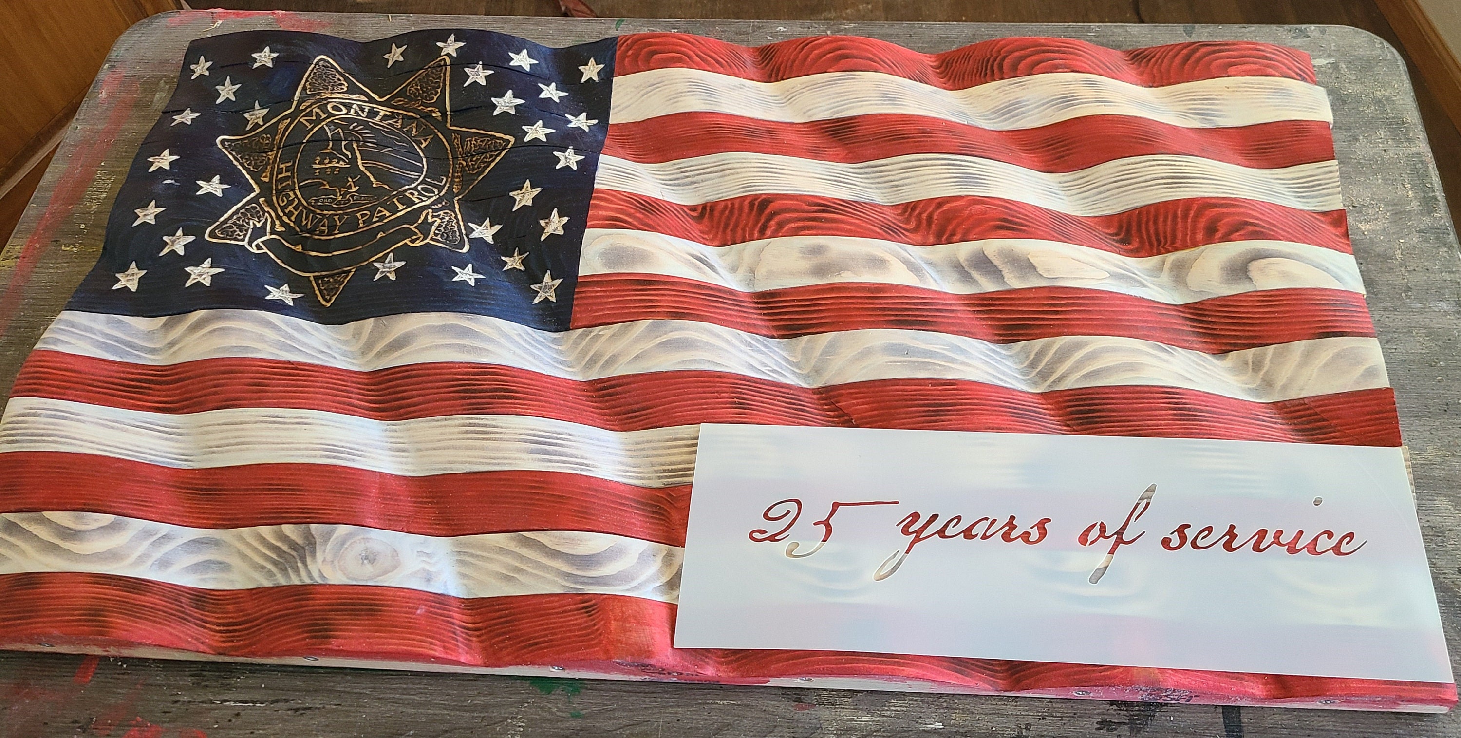Hand Carved Custom Waved American Flag. This Flag is a Custom Order ...