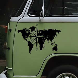 World Map and Compass Caravan Sticker Caravan Vinly Decal Camping Decal ...