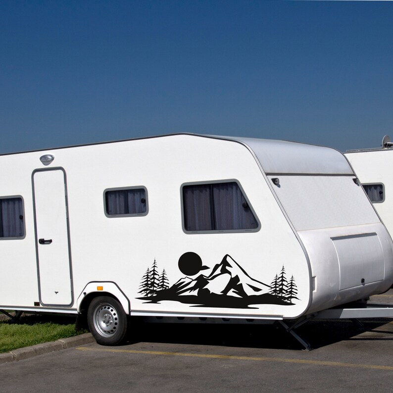 Tree and Mountain Moon Caravan Sticker Caravan Vinly Decal - Etsy