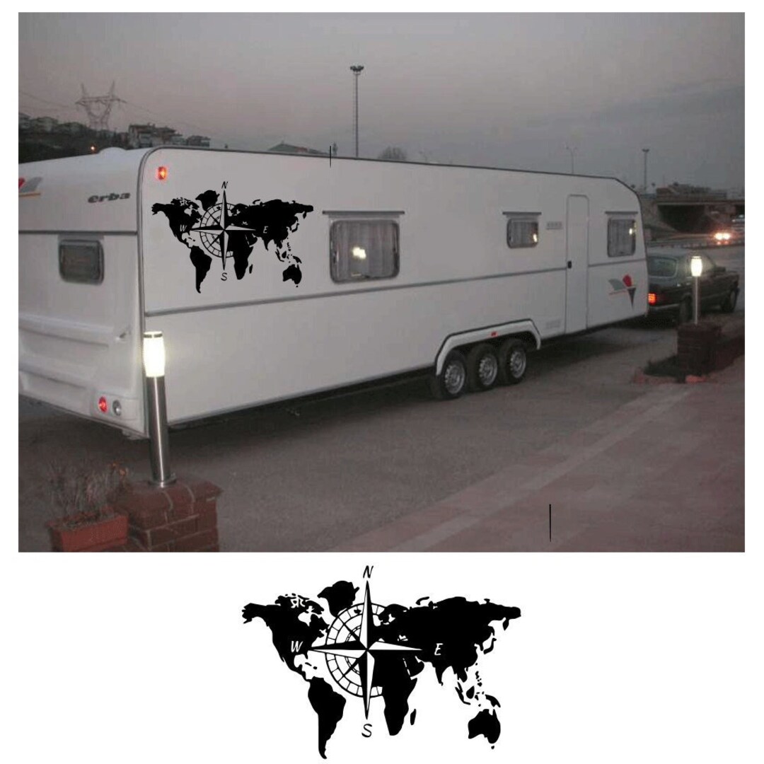 World Map and Compass Caravan Sticker Caravan Vinly Decal - Etsy