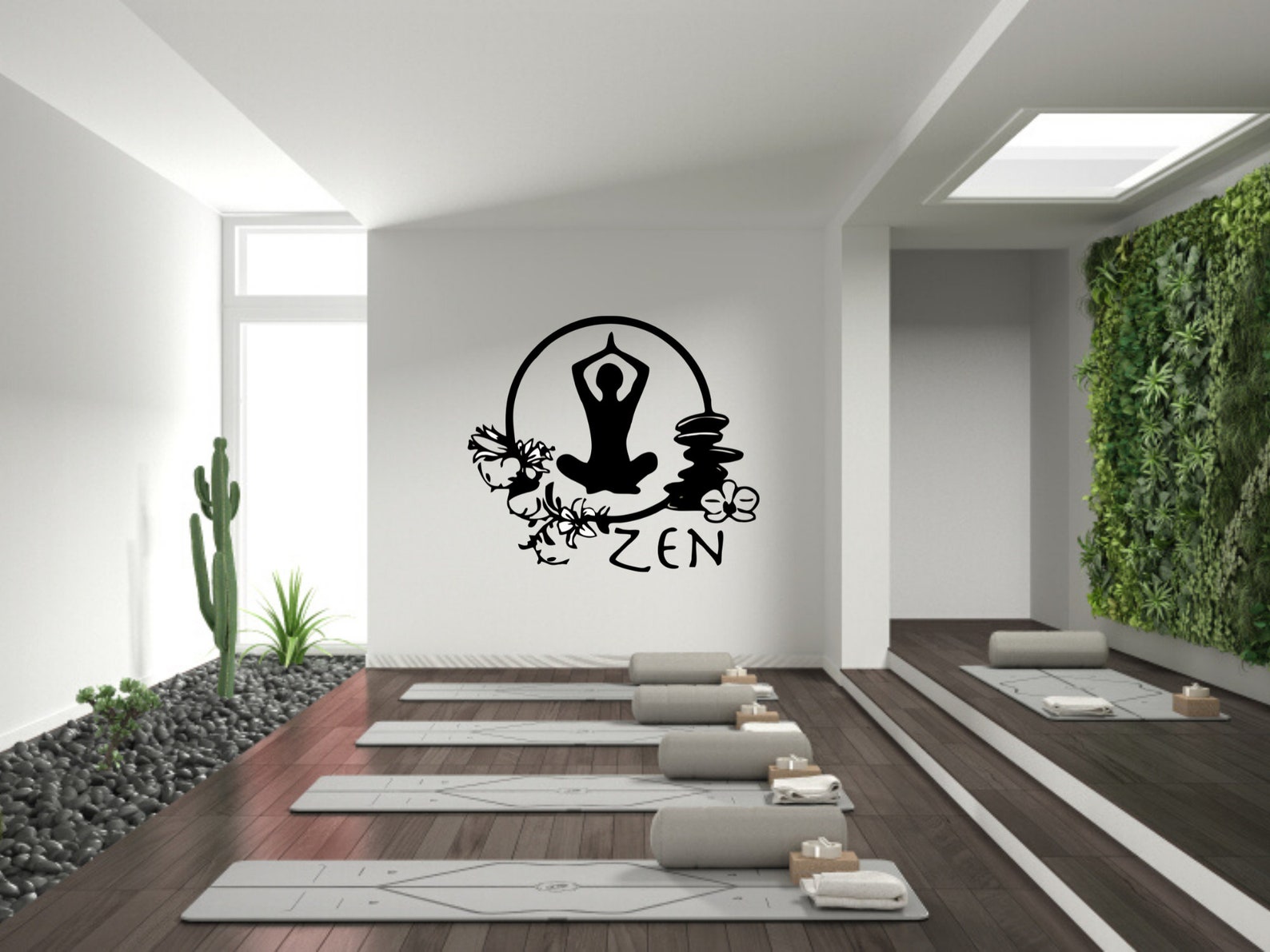 Zen Yoga Wall Decal for Meditation Room Spa Decor Floral Silhouette ...