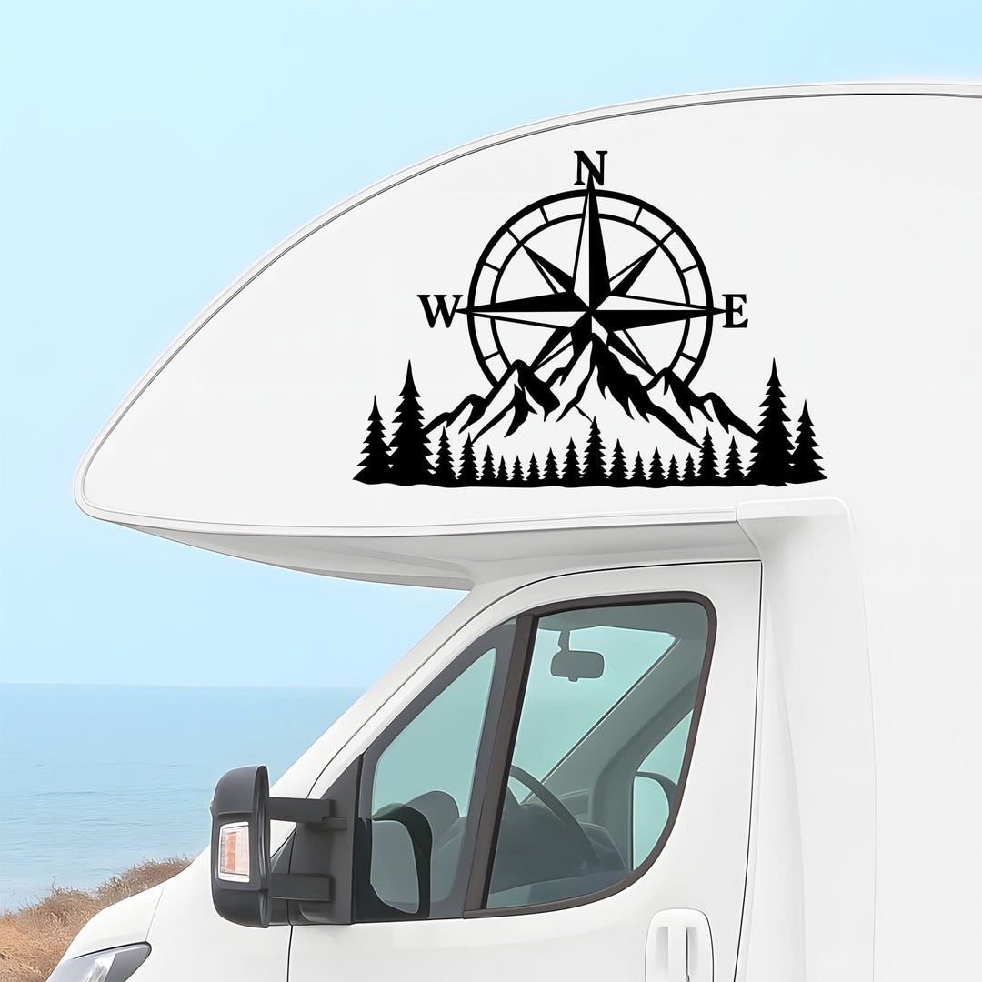 Adventure Compass Mountain Forest Decal RV Camper Van Travel Vinyl ...