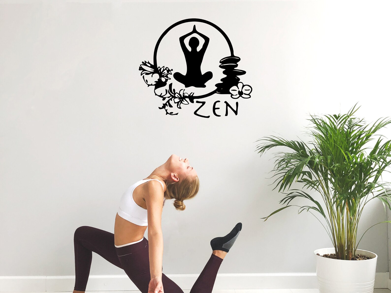 Zen Yoga Wall Decal for Meditation Room Spa Decor Floral Silhouette ...