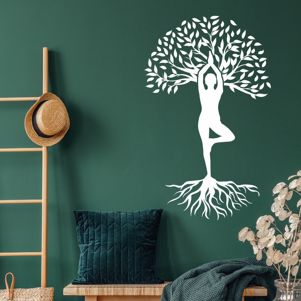 Yoga Woman and Tree Wall Sticker, Yoga Sticker, Yoga Decal, Oum Wall ...