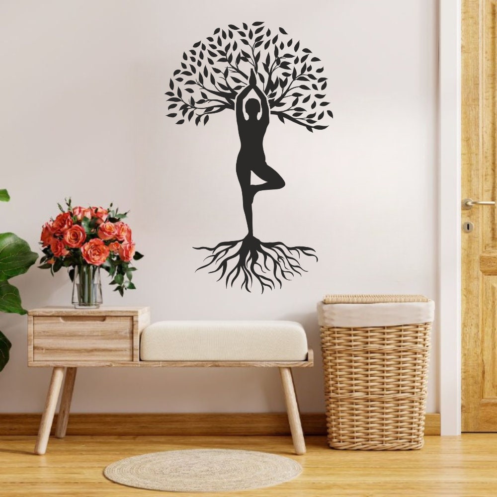 Yoga Woman and Tree Wall Sticker, Yoga Sticker, Yoga Decal, Oum Wall ...
