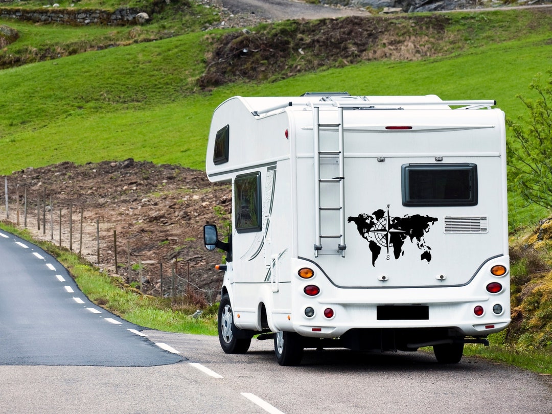 World Map and Compass Caravan Sticker Caravan Vinly Decal Camping Decal ...