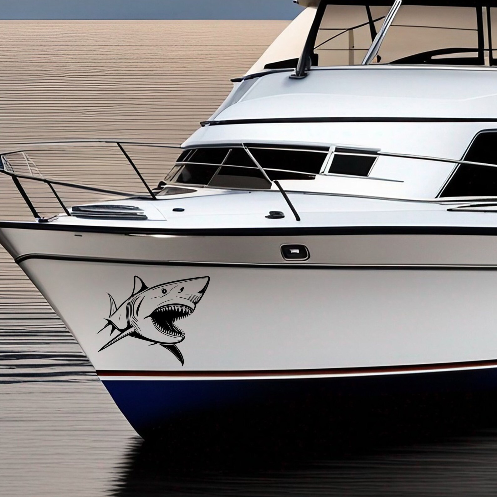Aggressive Shark Vinyl Boat Decal for Yacht Hull Marine Vessel Fishing ...