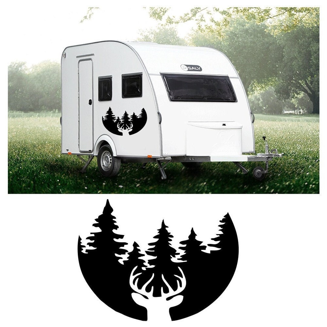 Deer and Forest Caravan Sticker, Caravan Vinly Decal, Camping Decal ...