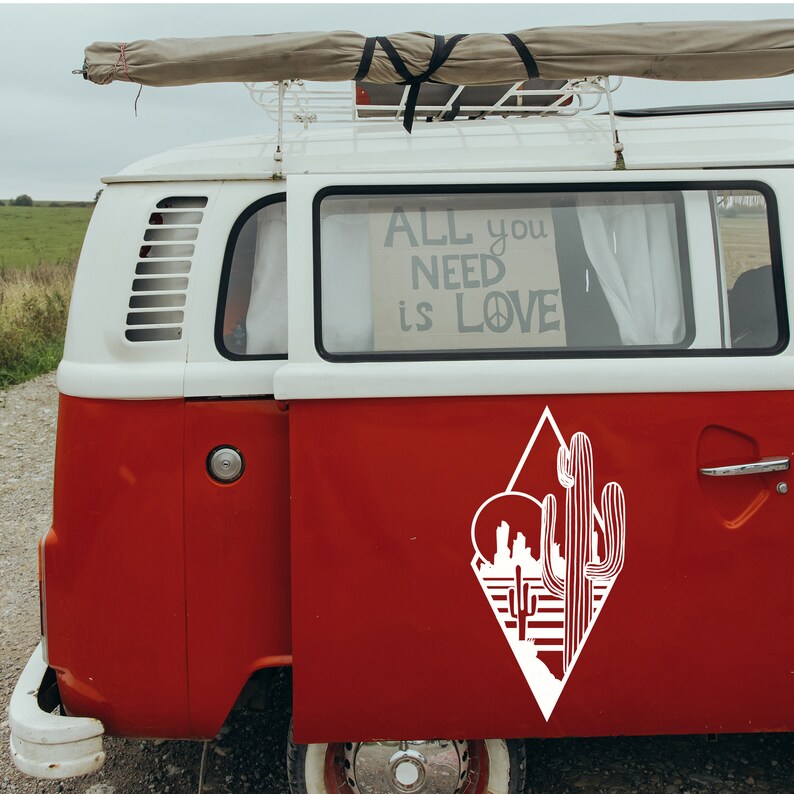 Triangle Cactus and Sun Caravan Sticker, Caravan Vinly Decal, Camping ...