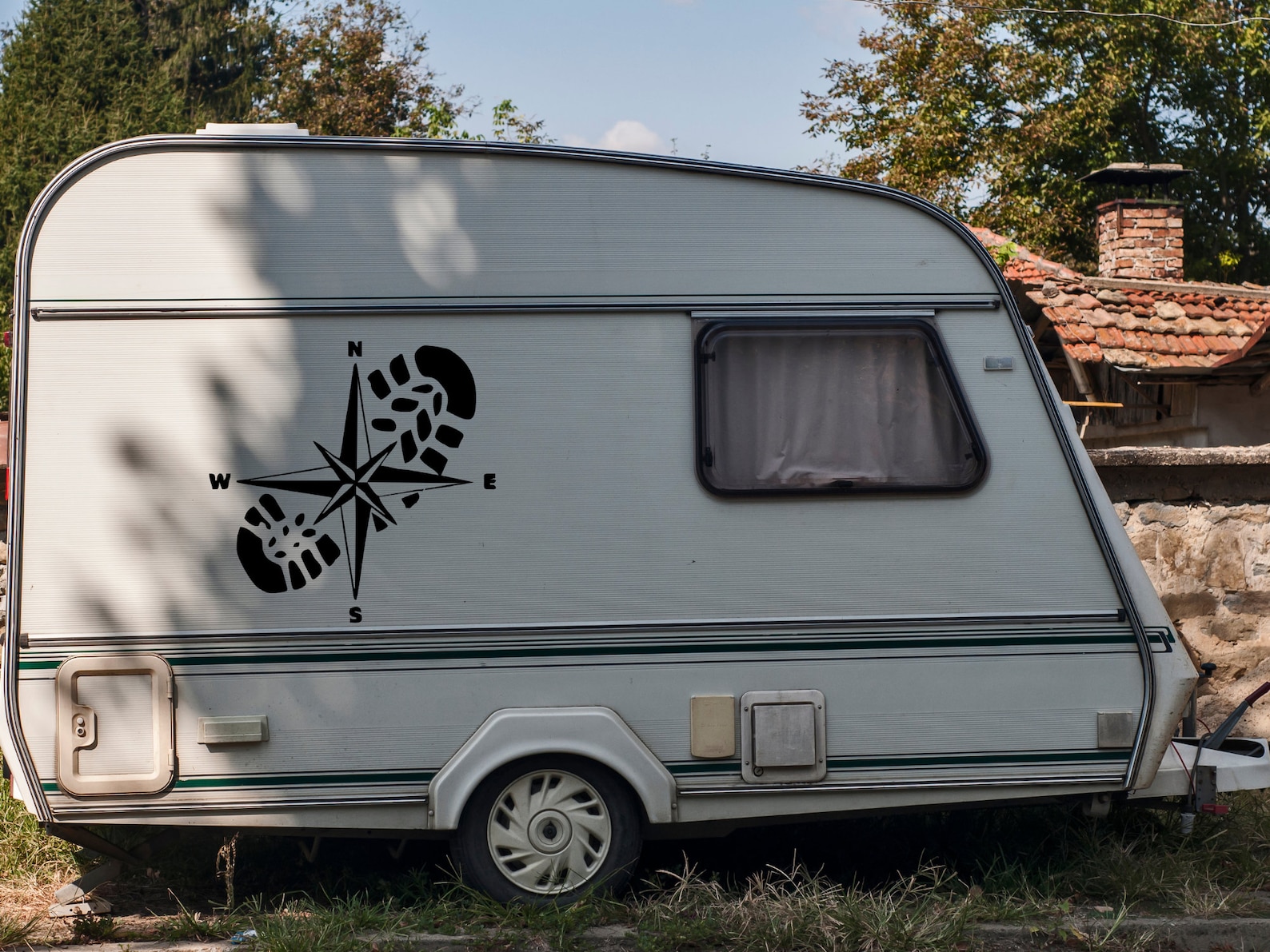 Compass and Footprint Caravan Sticker, Caravan Vinly Decal, Truck ...