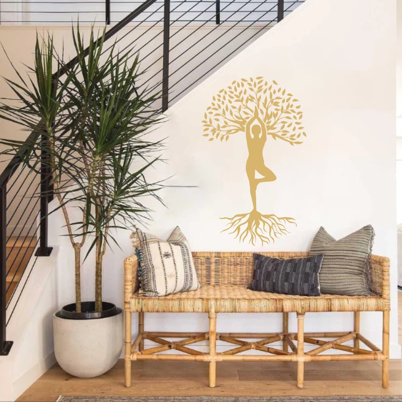 Yoga Woman and Tree Wall Sticker, Yoga Sticker, Yoga Decal, Oum Wall ...