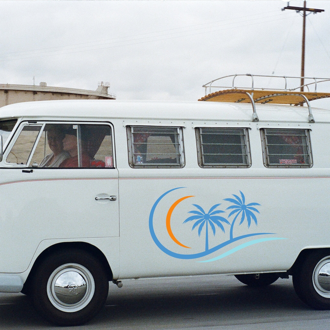 Palm and Wave Caravan Sticker, Caravan Decal, Large Caravan Decal, Sea ...