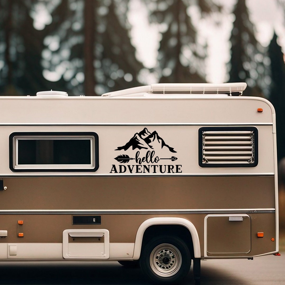 Hello Adventure Camper Decal for RV Van Travel Trailer Vinyl Sticker ...