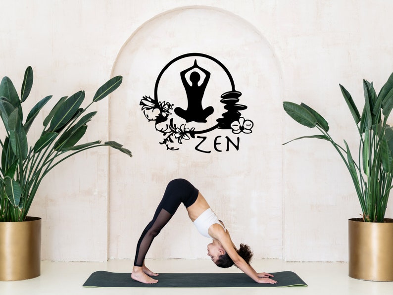 Zen Yoga Wall Decal for Meditation Room Spa Decor Floral Silhouette ...