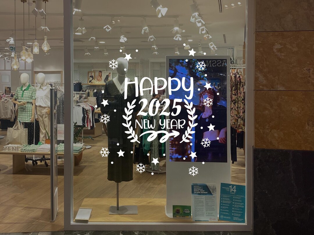 Happy New Year 2025 Christmas Window Sticker Christmas Wreath Decal ...