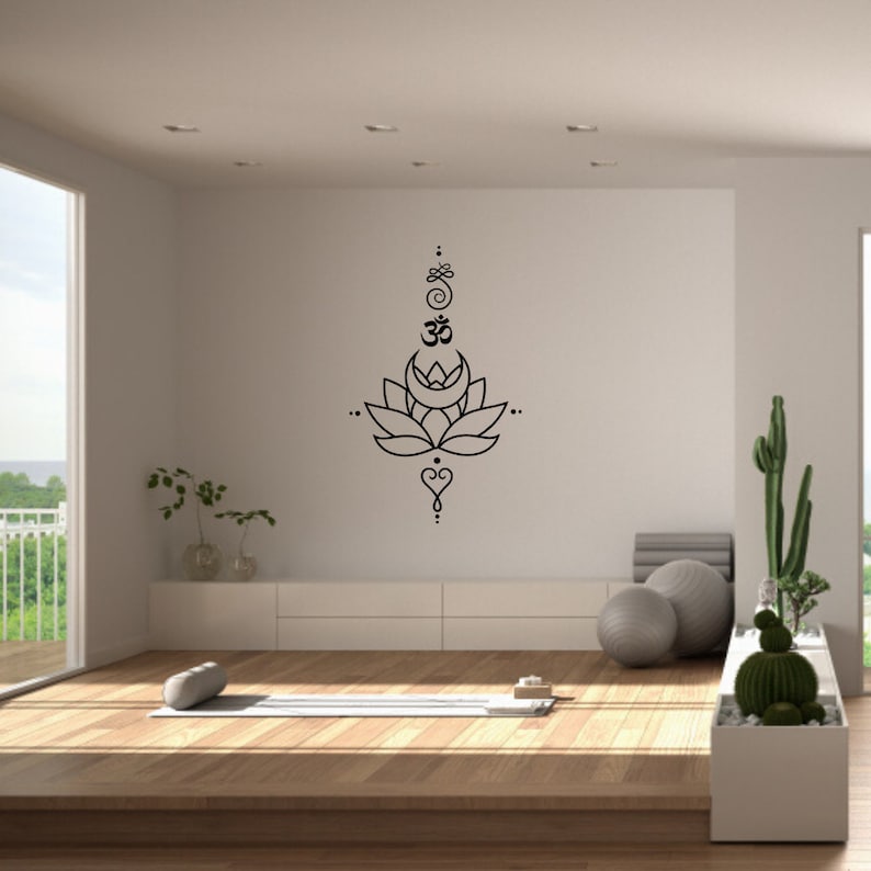 Lotus and Yoga Sticker, Yoga Wall Art, Yoga Decor, Oum Wall Art, Yoga ...