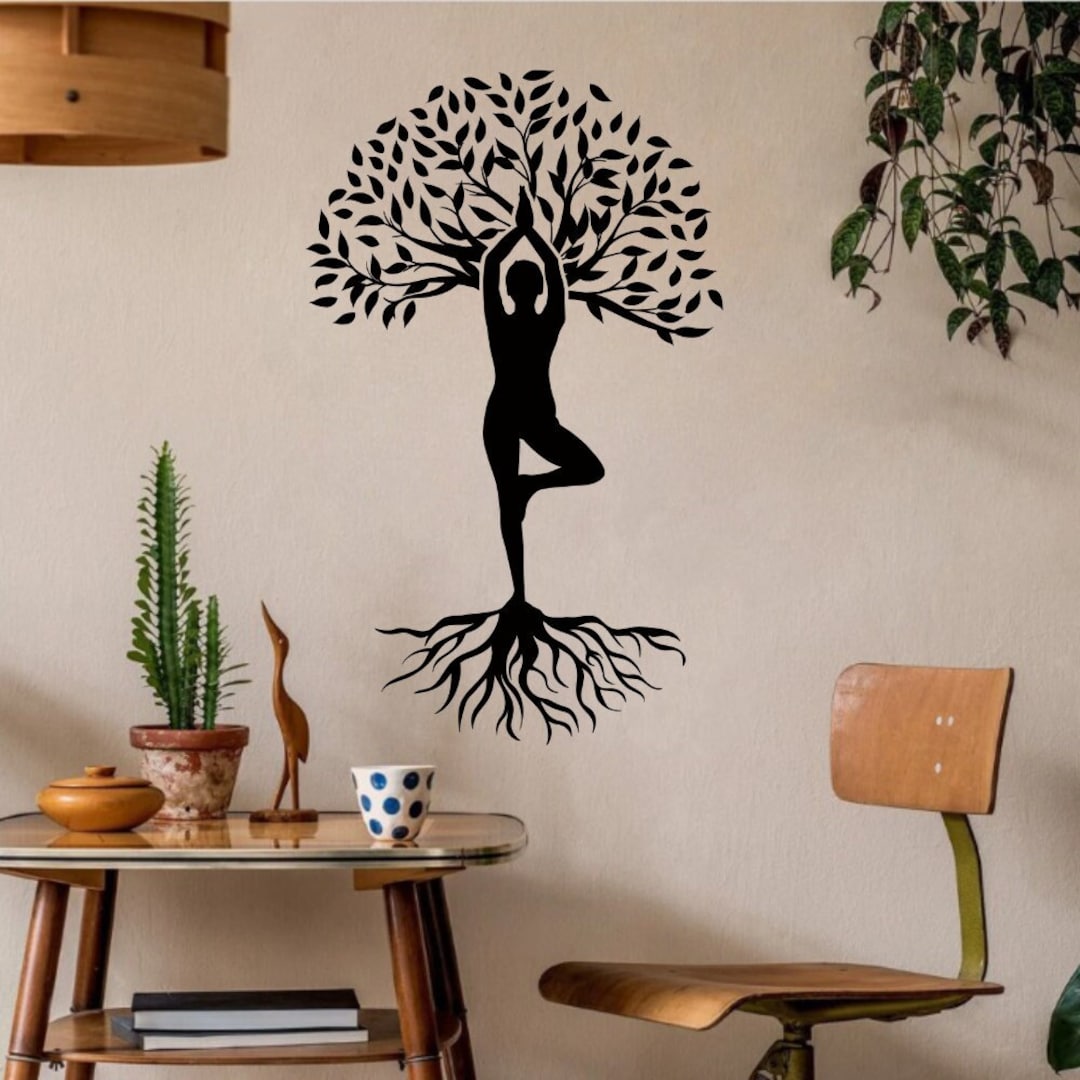 Yoga Woman and Tree Wall Sticker Yoga Sticker Yoga Decal Oum Wall Art ...