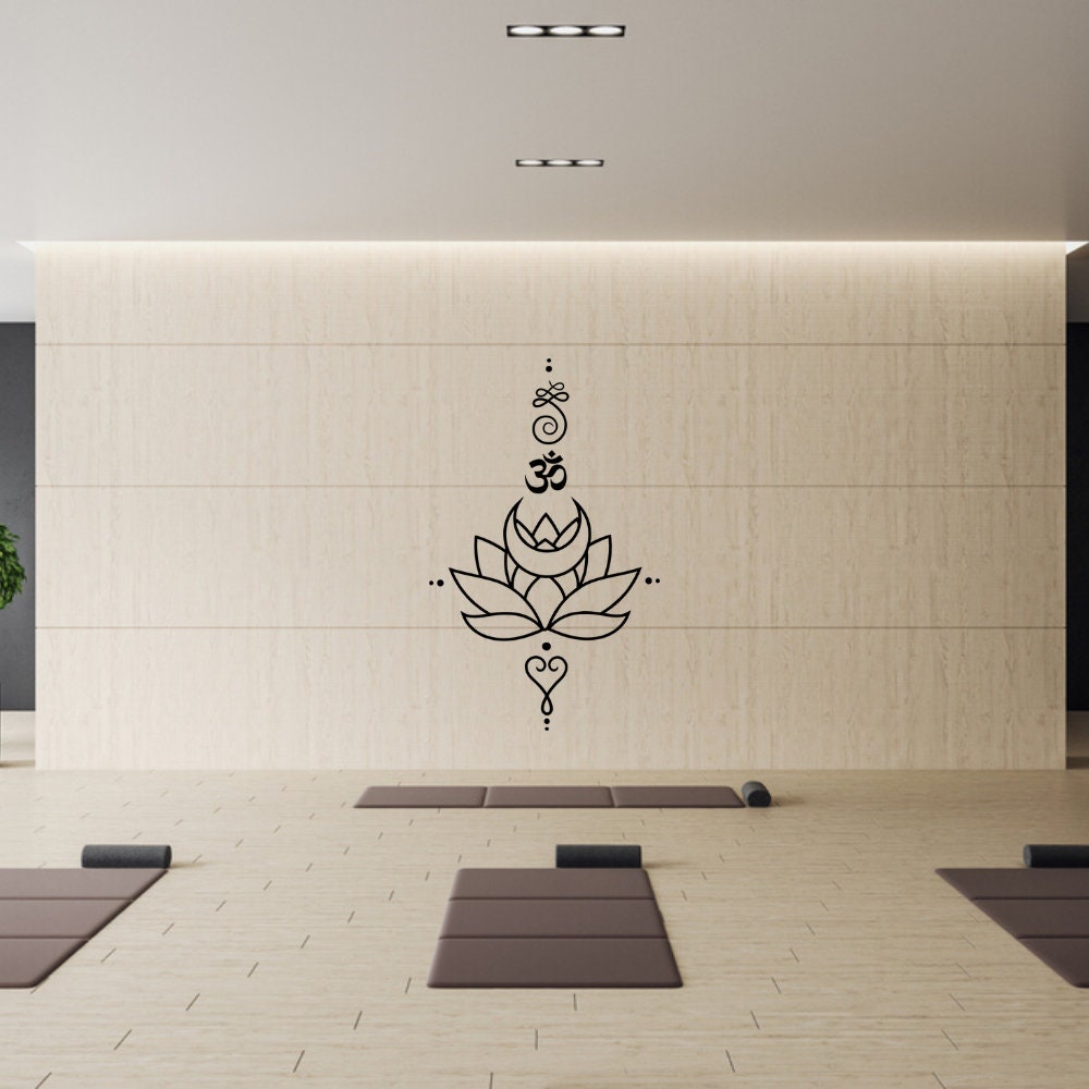 Lotus and Yoga Sticker, Yoga Wall Art, Yoga Decor, Oum Wall Art, Yoga ...