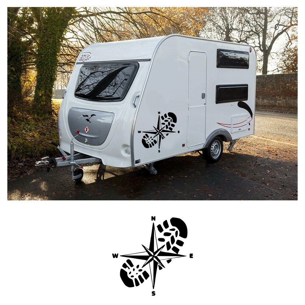 Compass and Footprint Caravan Sticker, Caravan Vinly Decal, Truck ...